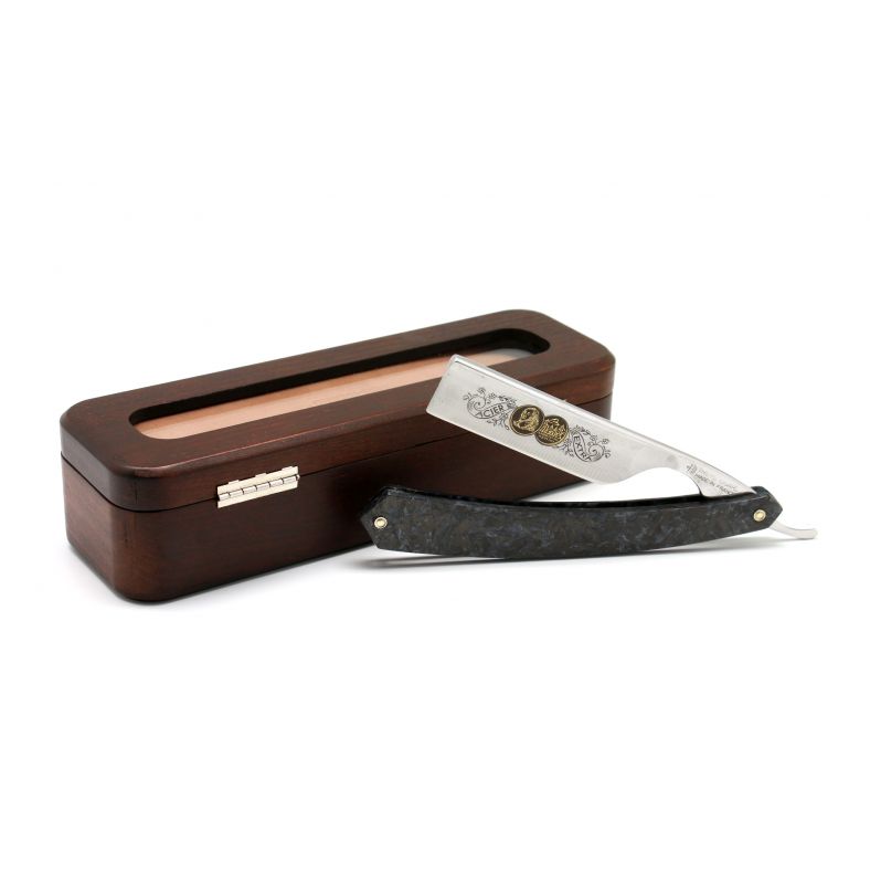 Box for 1 razor with rounded edges and glass lid